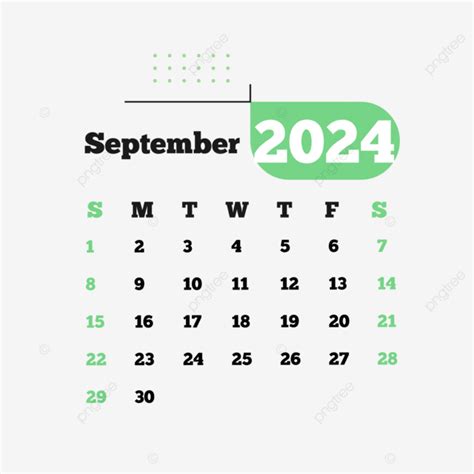 Calendário Transparente Setembro 2024 Vetor PNG Calendário Mensal