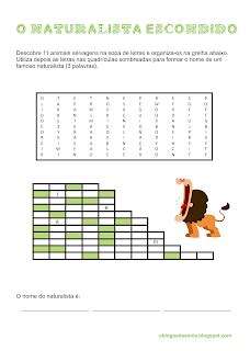 O Blogue da Sónia Atividades Sopa de letras O naturalista escondido