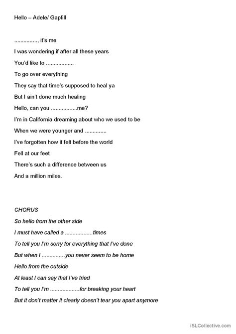 Hello Adele Song And Nursery Rhym Fran Ais Fle Fiches Pedagogiques