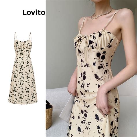 Lovito Casual Ditsy Floral Ruched Lace Up Dress For Women L68ED148