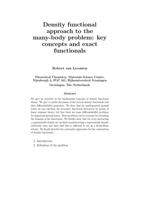 density functional approach to the many body problem key concepts and exact functionals pdf