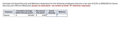 Solved Calculate The Social Security And Medicare Deductions Chegg
