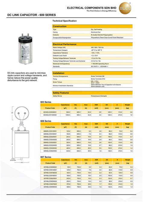 DC Link Capacitor 600 Electrical Componets Sdn Bhd