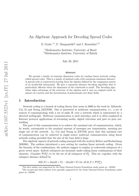 pdf an algebraic approach for decoding spread codes