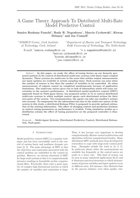 pdf a game theory approach to distributed multi rate model predictive control