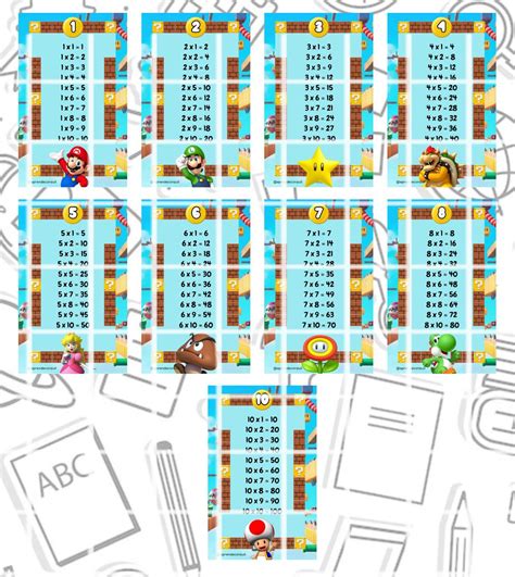 TARJETAS MARIO BROS TABLAS DE MULTIPLICAR