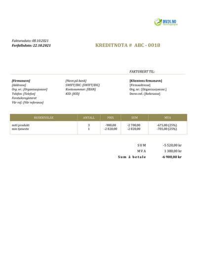 Lag Kreditnota Gratis på Nett PDF