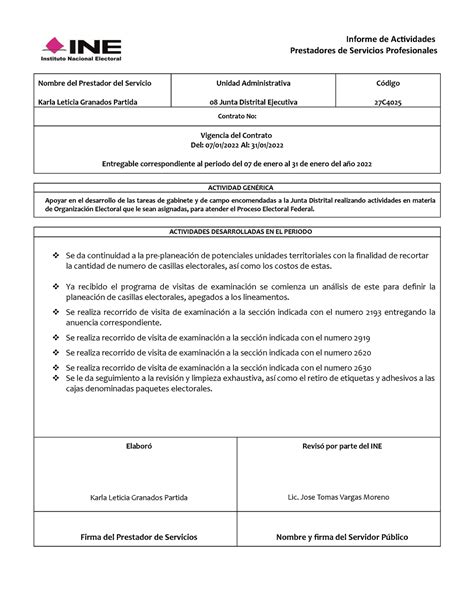 ACT07DE Enero AL 15DE Enero Informe De Actividades Prestadores De