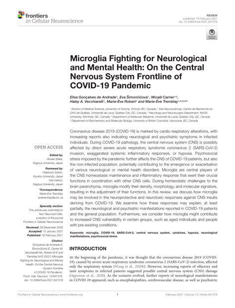 PDF Microglia Fighting For Neurological And Mental Health On The