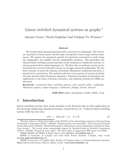 pdf linear switched dynamical systems on graphs