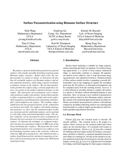 pdf brain surface parameterization using riemann surface structure xianfeng gu