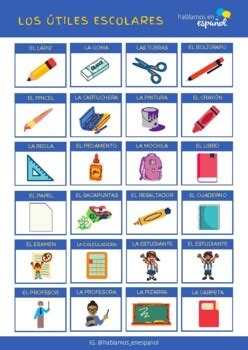 Ficha de útiles escolares by Hablamos en espanol TpT