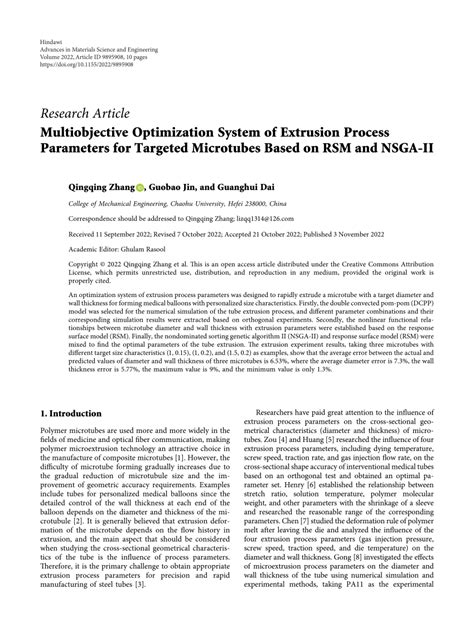 pdf multiobjective optimization system of extrusion process parameters for targeted microtubes