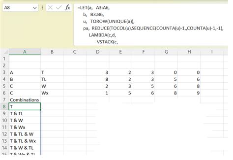 excel combine permutations with group limitation and lookup values that match these stack overflow