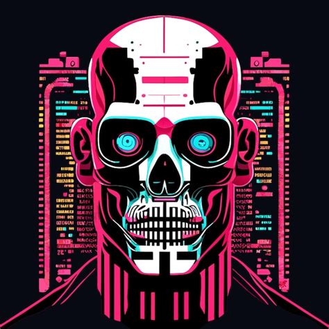 Cara frontal cyberpunk cráneo calvo en la máquina un hombre mirando a