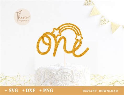One Rainbow Cake Topper Svg Laser Cut Graphic By Art Cafe Creative