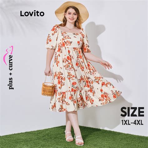 Lovito Curvas Plus Size Vestido Feminino Boho Floral Bainha De