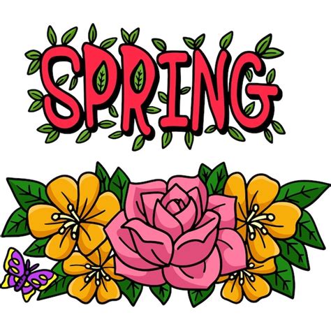 Primavera Mariposa Flor Dibujos Animados Color Clipart Vector Premium
