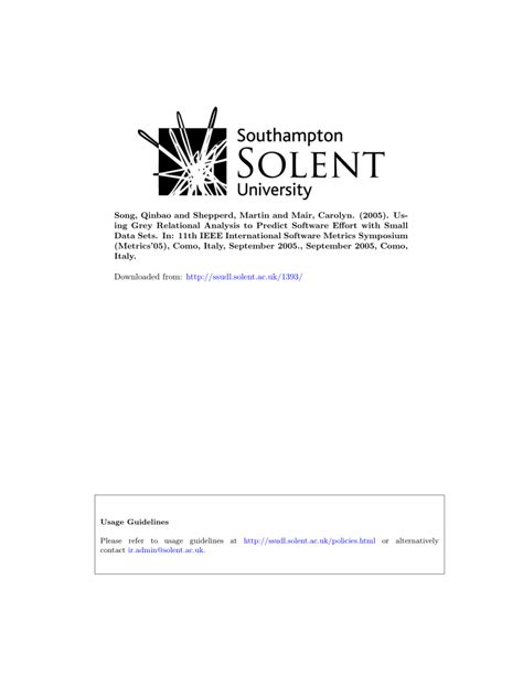 pdf using grey relational analysis to predict software effort with small data sets