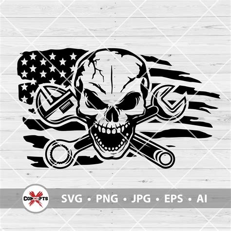 Patriotic Skull Svg Skull Mechanic Svg Mechanic Logo Wrench Engine