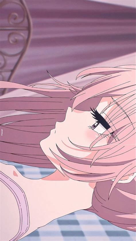 A Woman With Long Pink Hair Laying On Top Of A Blue And White Checkered