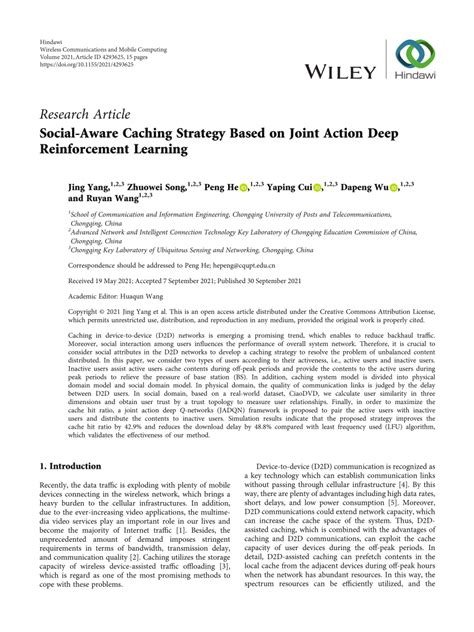 pdf social aware caching strategy based on joint action deep reinforcement learning