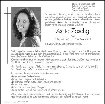 Traueranzeigen Von Astrid Z Schg Trauer Bz