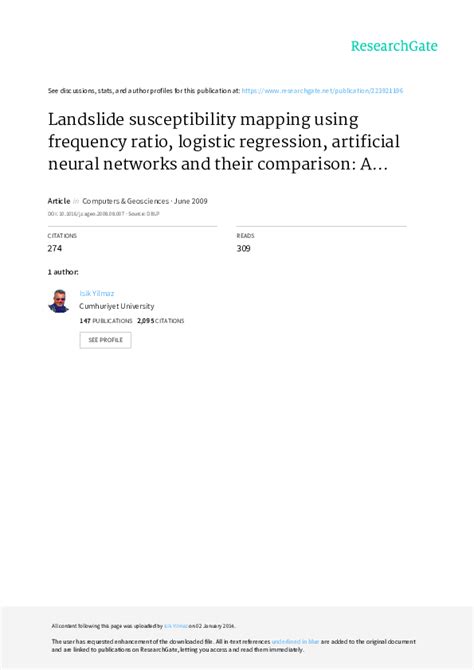pdf landslide susceptibility mapping using frequency ratio logistic regression artificial