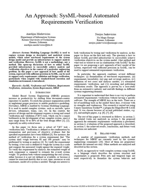 an approach sysml based automated requirements verification pdf formal verification