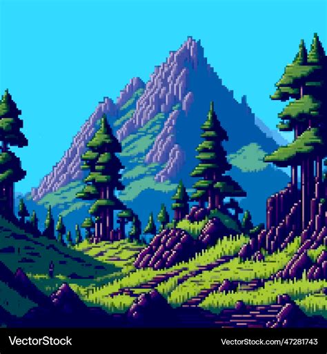 Landscape 8bit Pixel Art Summer Natural Royalty Free Vector