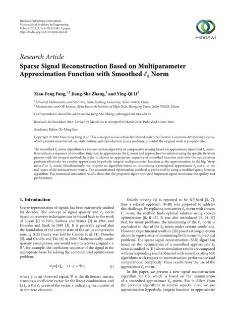 pdf sparse signal reconstruction based on multiparameter approximation function with smoothed norm