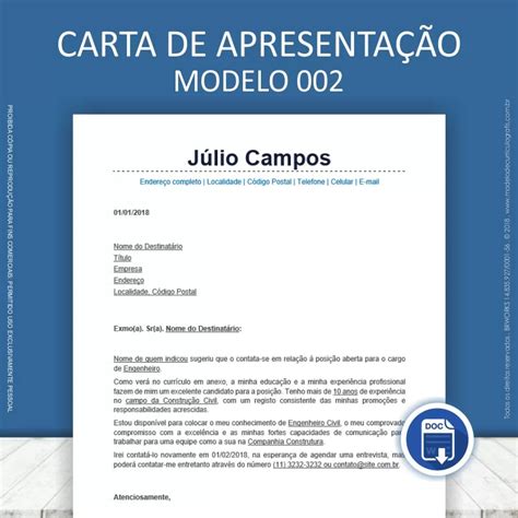 Carta de Apresentação para Currículo 10 Modelos Prontos para Baixar