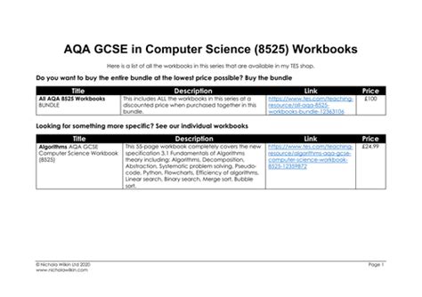 algorithms aqa gcse computer science workbook 8525 teaching resources
