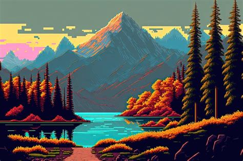 Premium AI Image Pixel Art Natural Landscape With 80s Colors With
