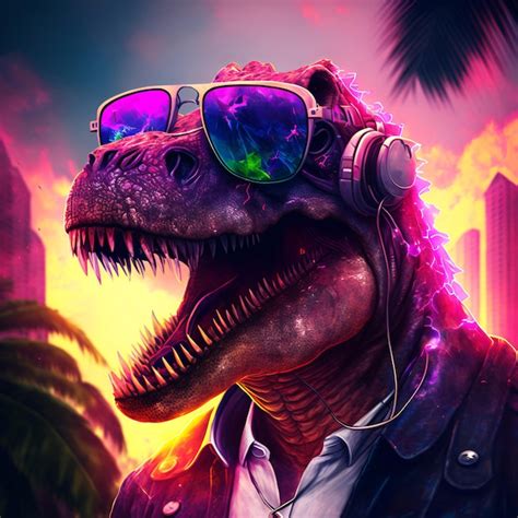 Un Dinosaurio Con Gafas De Sol Y Una Chaqueta Que Dice Rex On It