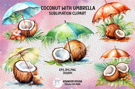 Summer Coconut Watercolor Clipart Bundle Graphic By Kohinoor Design