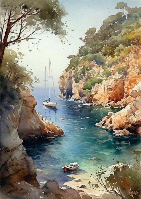 Pin On Paintings And Drawings Watercolor Art Landscape Landscape Art