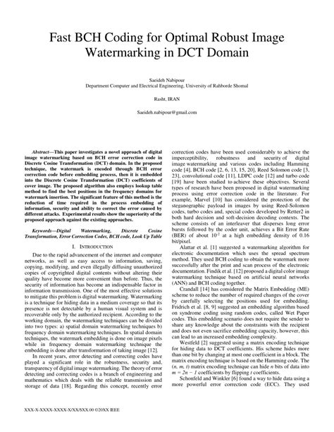 pdf fast bch coding for optimal robust image watermarking in dct domain