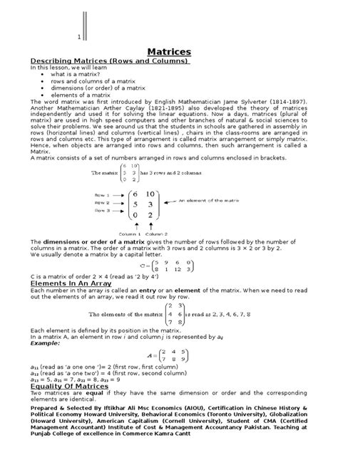 matrices describing matrices rows and columns pdf matrix mathematics theoretical physics