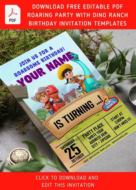 Free Editable PDF Roaring Dino Ranch Birthday Invitation Templates