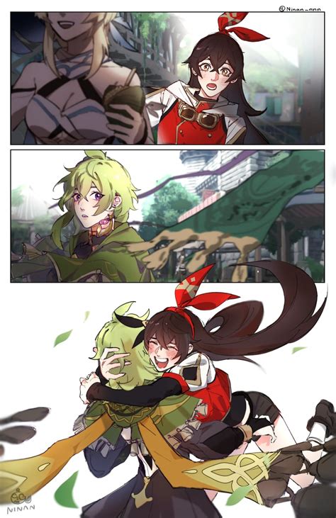 Lumine Amber And Collei Genshin Impact Drawn By Ninan Nnn Danbooru