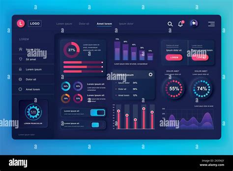 Neumorphic Dashboard Ui Kit Admin Panel Vector Design Template With