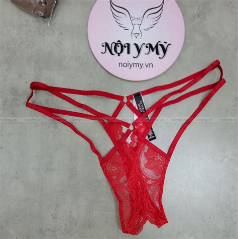 Quần lót Victoria Secret lọt khe hở đáy dây phối ren màu đỏ 333895qd4