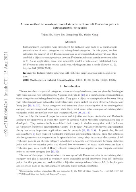 pdf a new method to construct model structures from left frobenius pairs in extriangulated