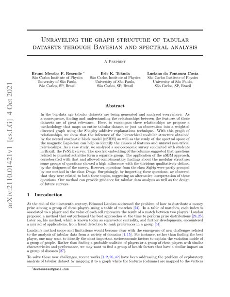 pdf unraveling the graph structure of tabular datasets through bayesian and spectral analysis