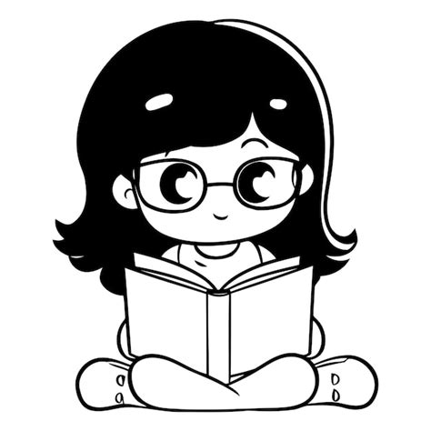 Una Linda Chica De Dibujos Animados Leyendo Un Libro Aislada Sobre Un