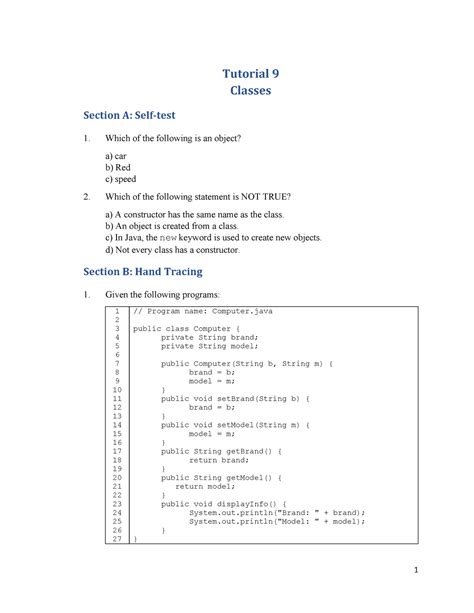 tutorial 9 classes tutorial 9 classes section a self test 1 which of the following is an