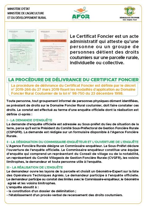 La procédure détaillée de délivrance du Certificat Foncier en Côte d