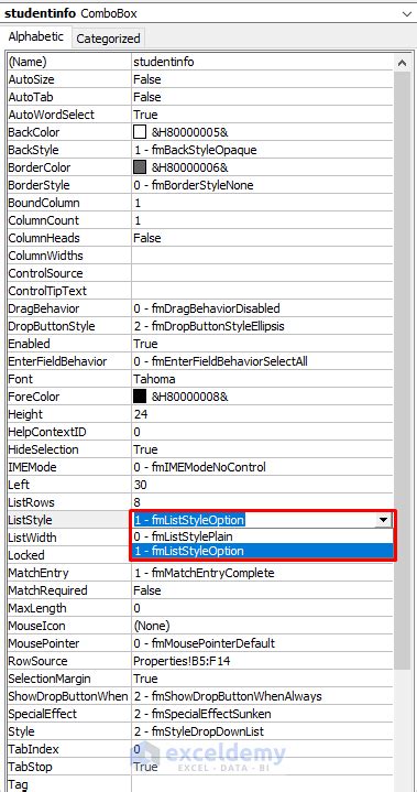 Excel Vba Combobox Important Properties