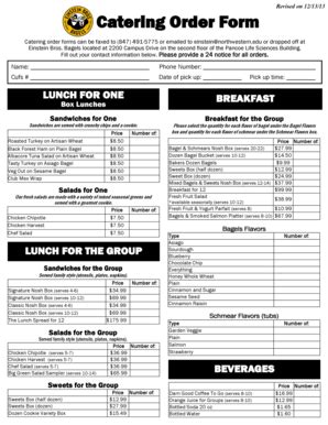 The Catering Order Form Is Shown In Black And White With An Image Of
